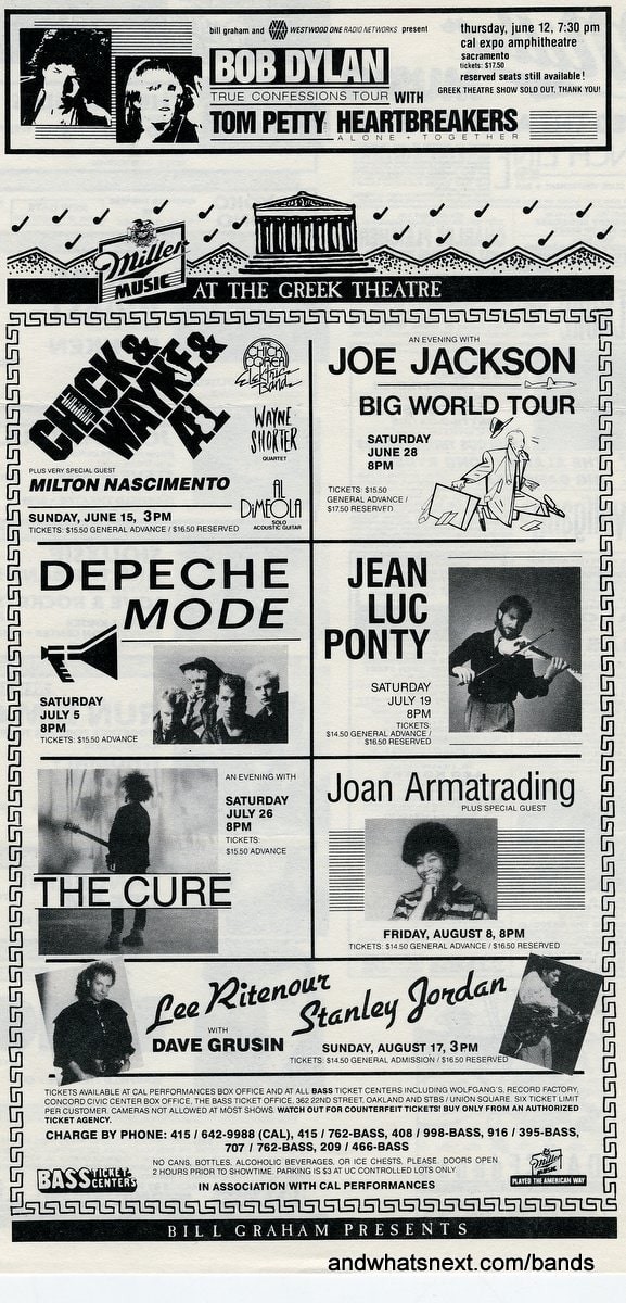 Bay Area summer concert calendar (1986) - Multi Memories